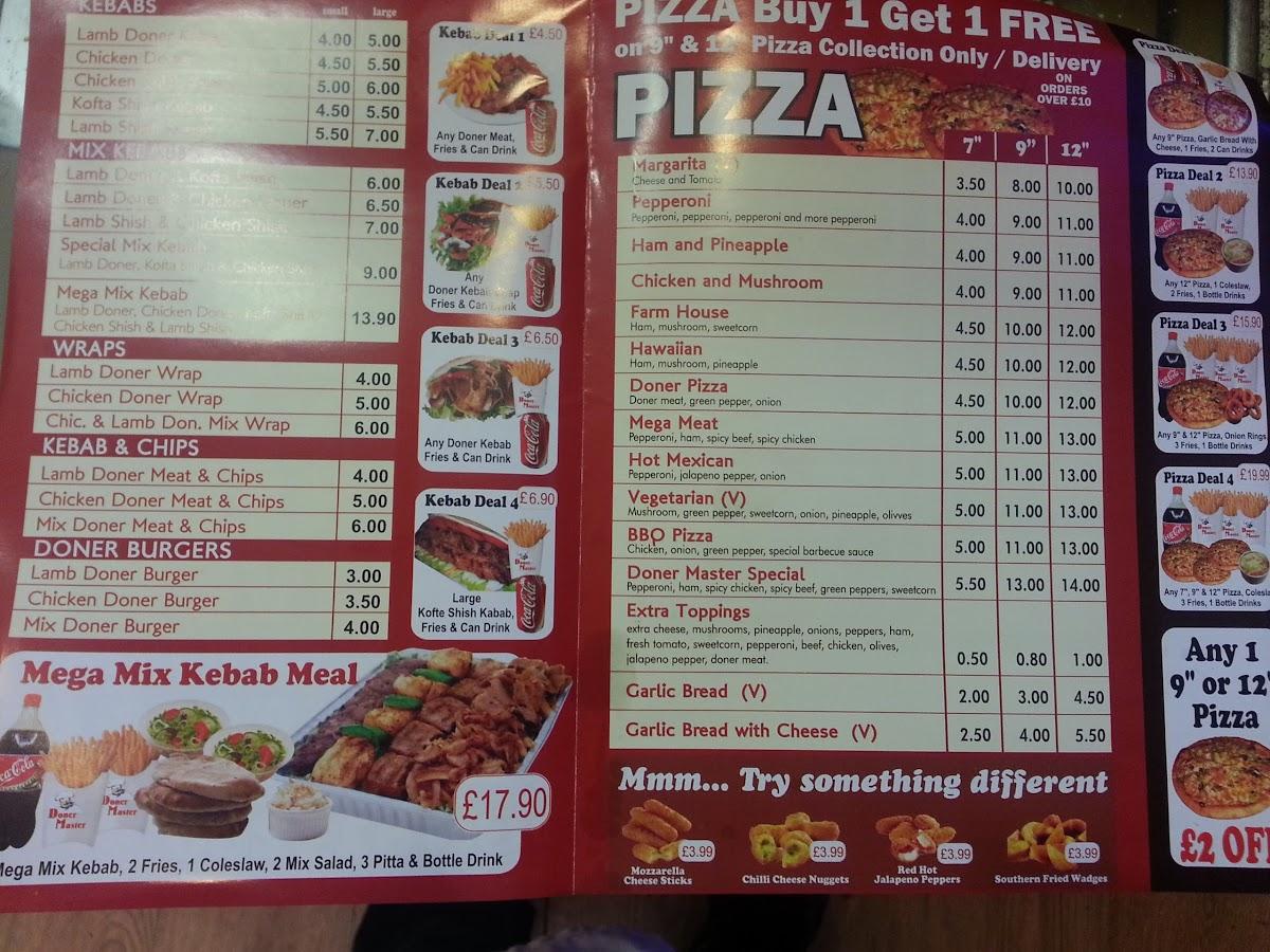 Menu at Doner Master pizzeria, Mountsorrel, 4 King St