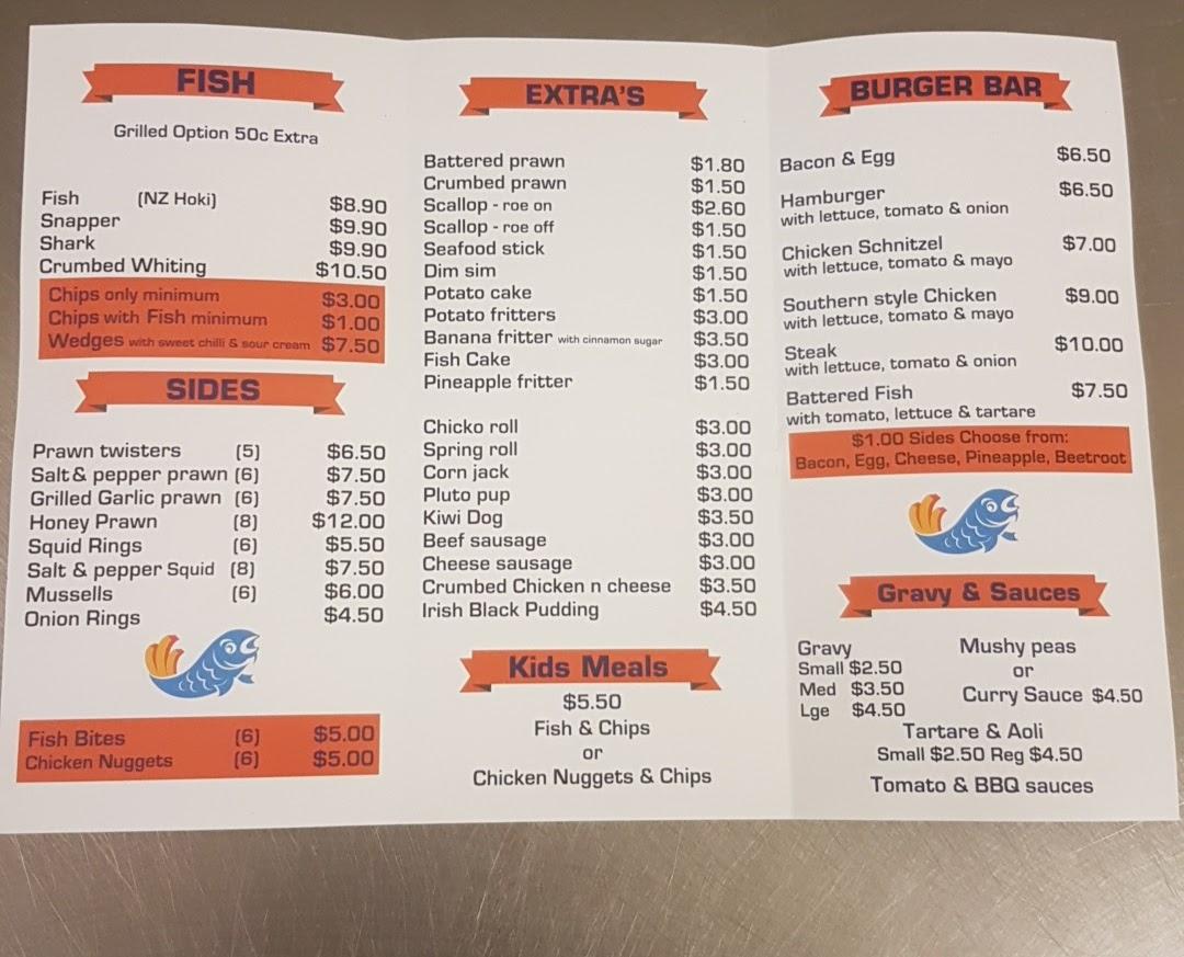 Menu at Halls Head Fish and Chips restaurant, South Yunderup