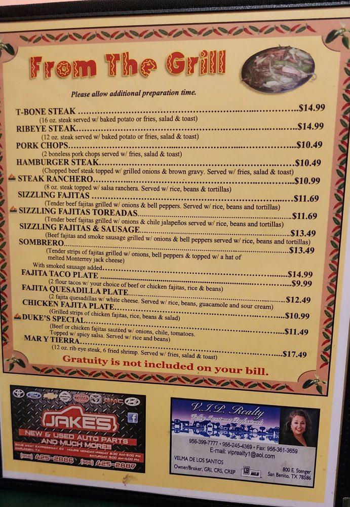 Menu at Las Vegas Cafe, Harlingen