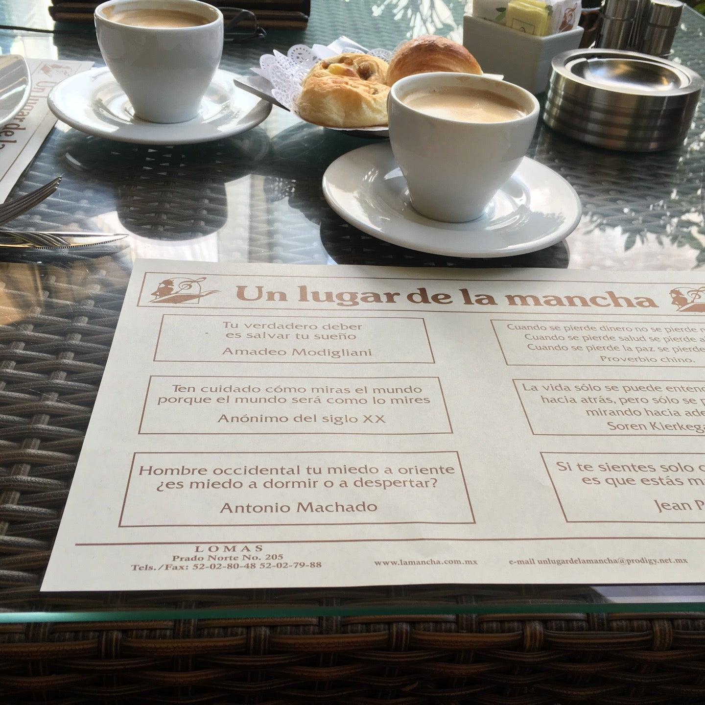 Carta del café Un Lugar De La Mancha, Ciudad del México