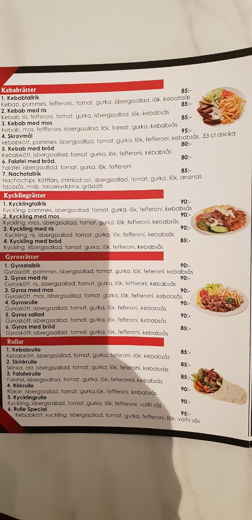 Menu at Pizzeria Akin, Smedjebacken