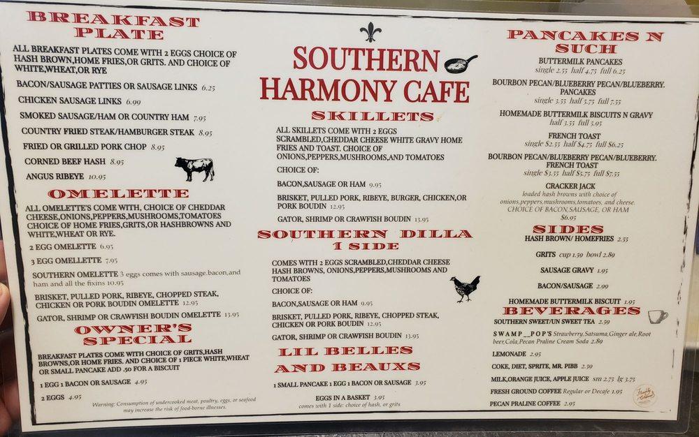 Menu at Southern Harmony Cafe, Ridge Manor