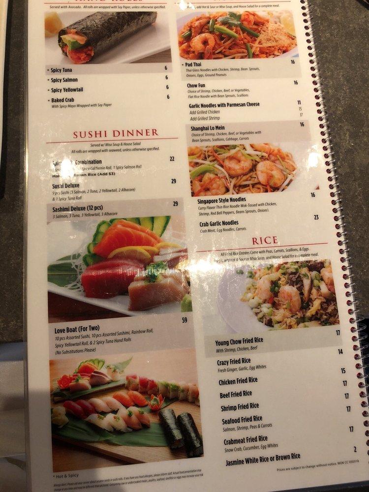 Menu at Wokcano restaurant, Culver City