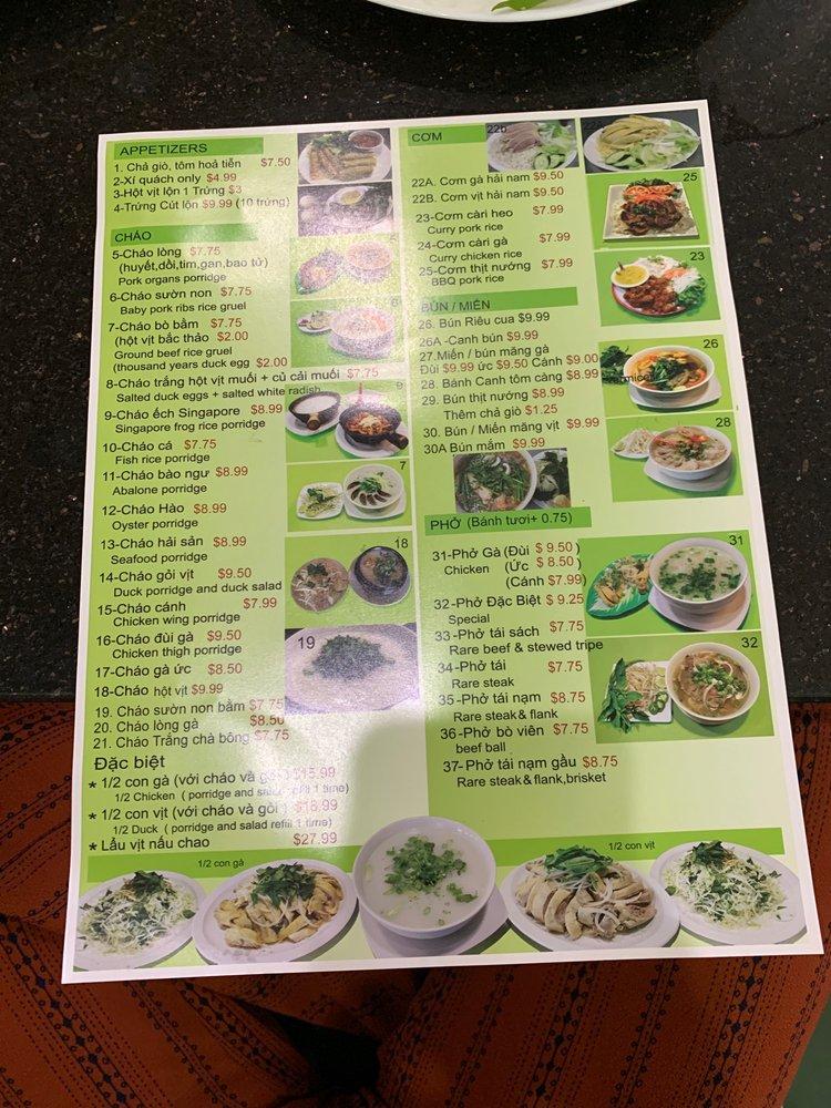 Menu at Cháo Đêm restaurant, Garden Grove