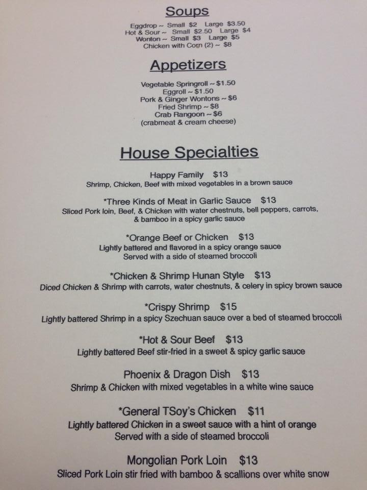 Menu at China Moon Cafe, Chickasha