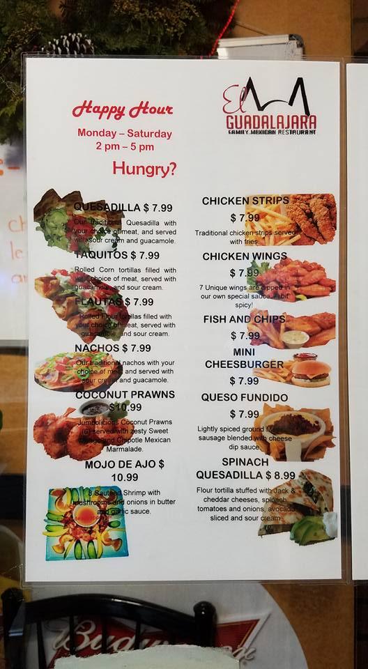 Menu at El Guadalajara's Mexican Restaurant, Shelton