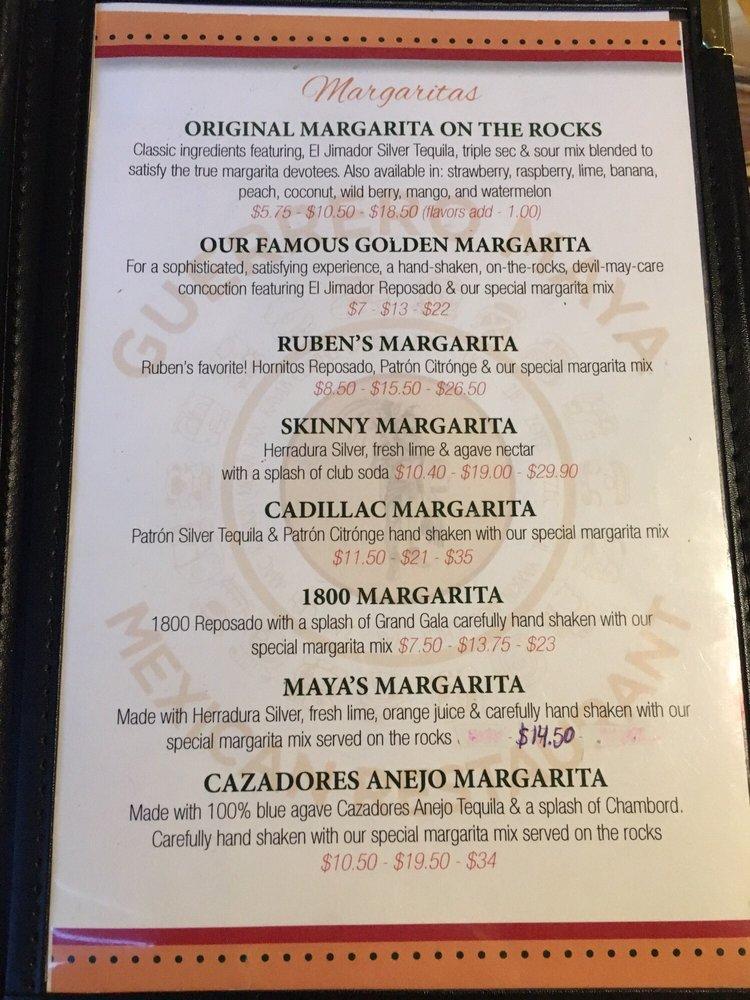 Menu at Guerrero Maya restaurant, South Portland