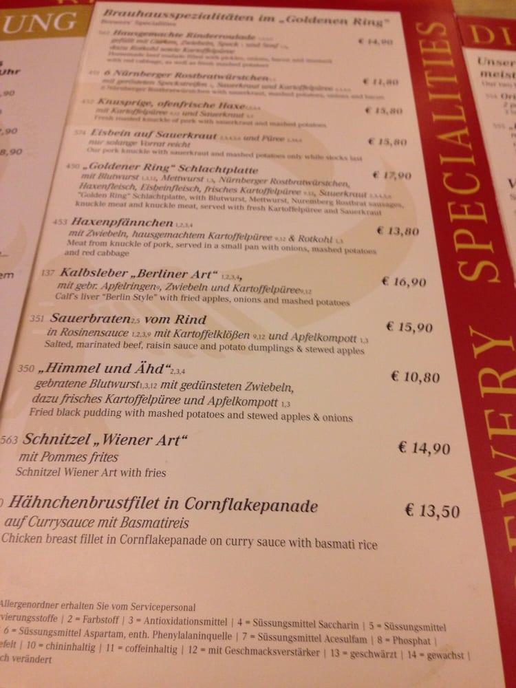 Speisekarte von Im Goldenen Ring pub & Bar, Düsseldorf