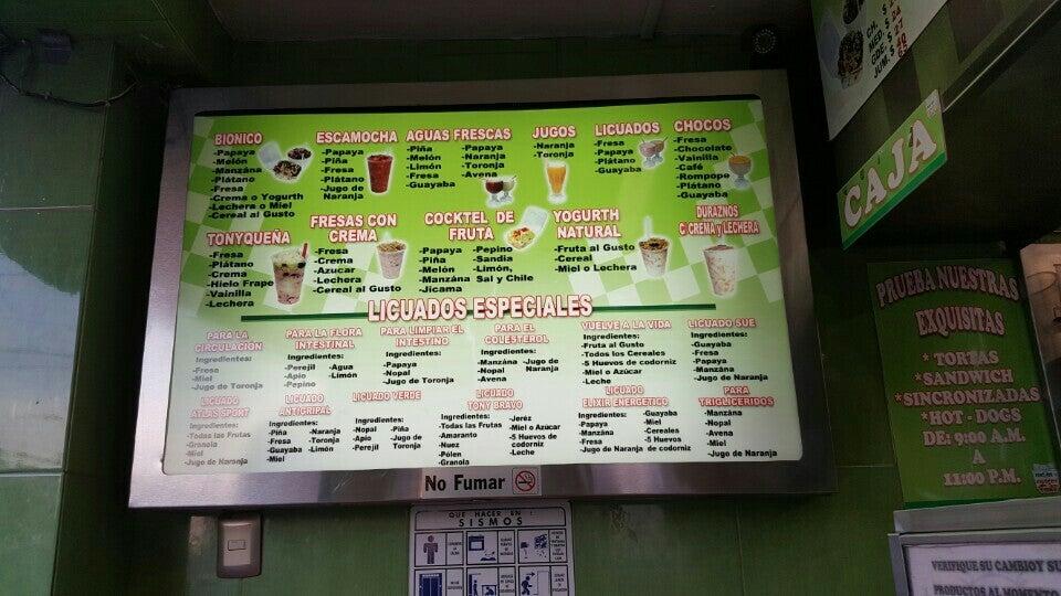 Carta del pub y bar Jugos y Chocos Tony, Aguascalientes, Profesor ...