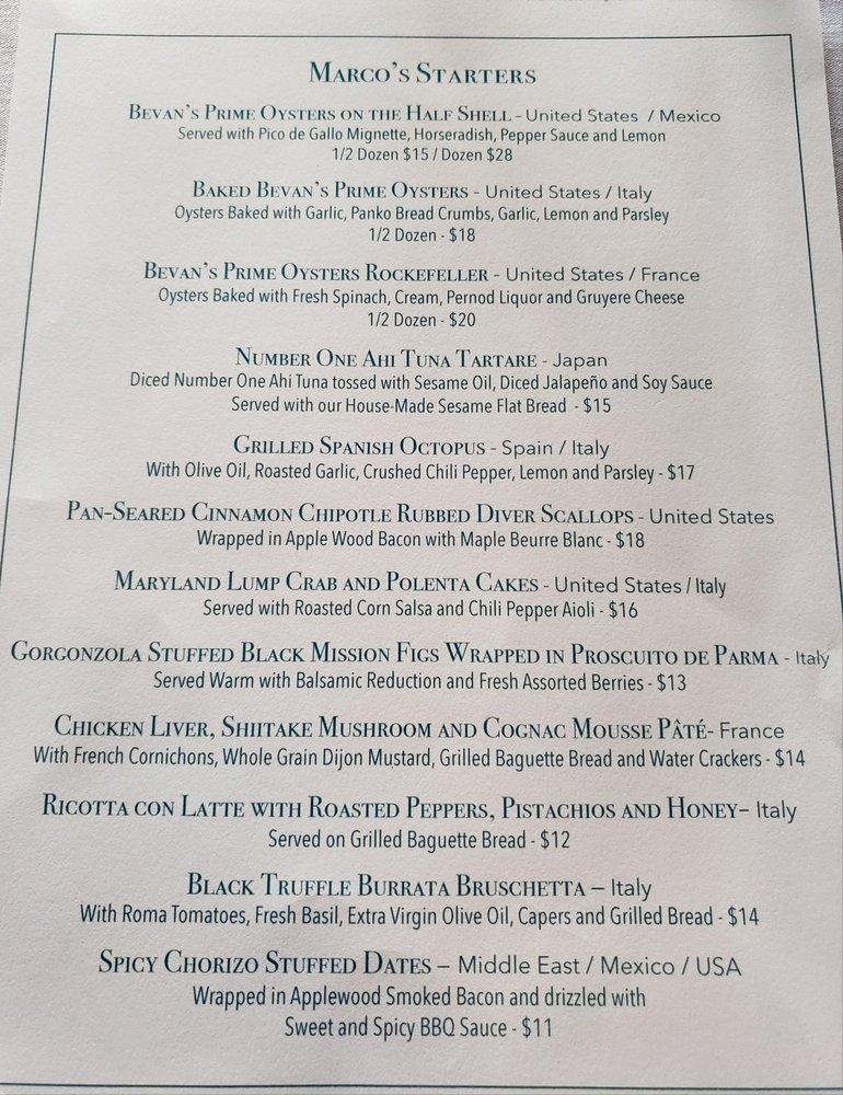 Menu at Marco's Kitchen restaurant, La Grange