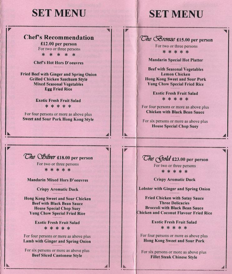 Menu at New Mandarin restaurant, Milton Keynes, 13 Benbow Court