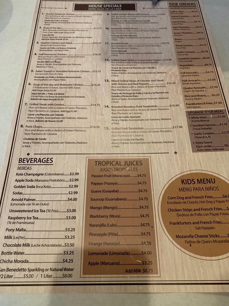 Menu at Pio Pio Restaurant, Orlando, Precision Dr