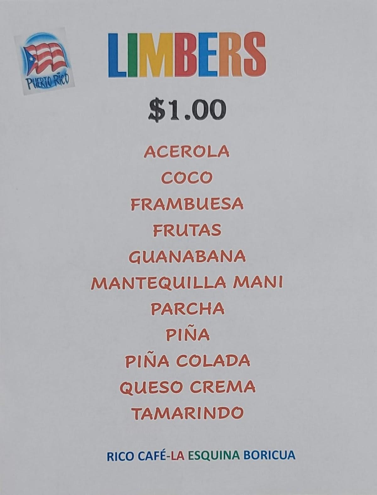 Menu at Rico Cafe La Esquina Boricua, Kissimmee