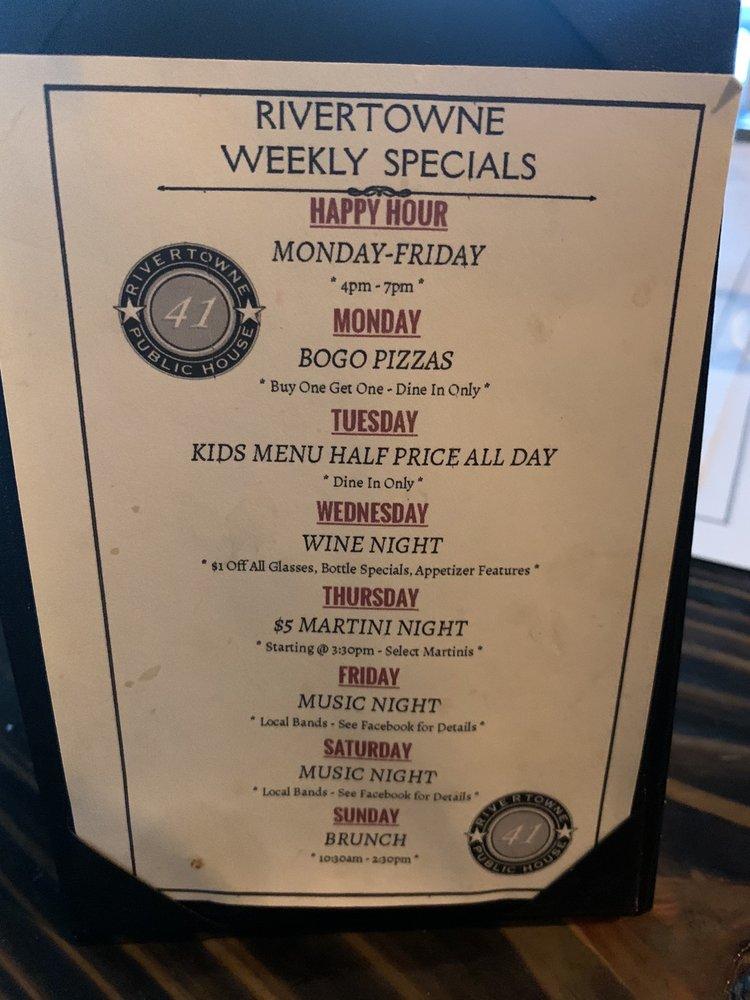 Carta de Rivertowne Public House, Mount Pleasant