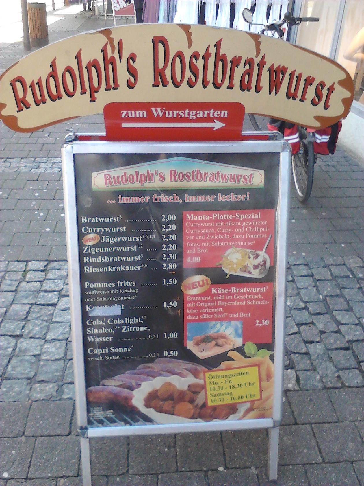 Speisekarte von Rudolph's Rostbratwurst pub & Bar, Detmold