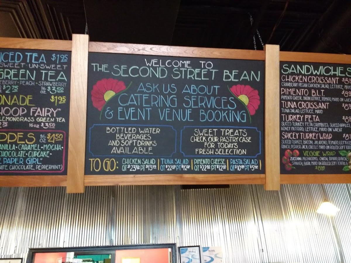 Menu at Second Street Bean cafe, Columbia