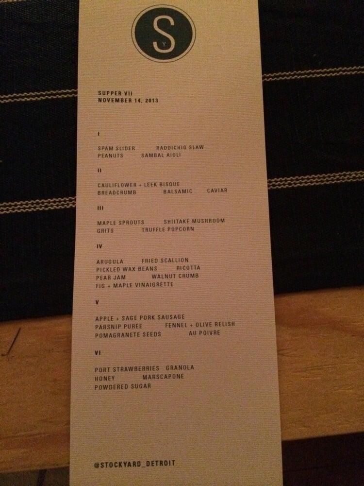 Menu at Stockyard, Detroit