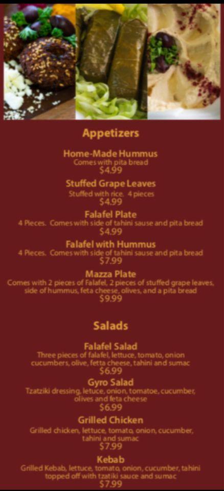Menu at The Chickpea restaurant, Corvallis