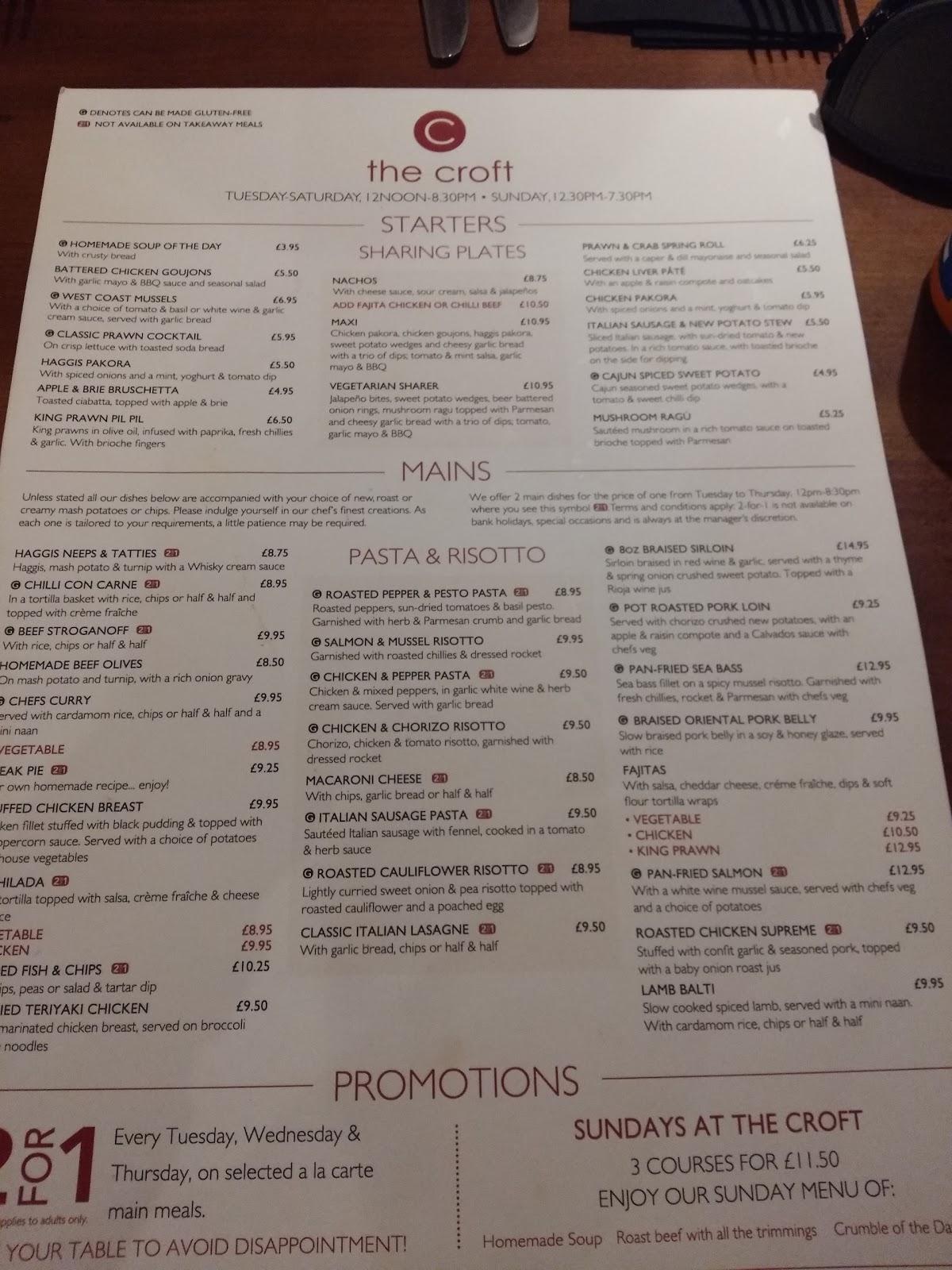 Menu at The Croft Bar & Restaurant, Glasgow