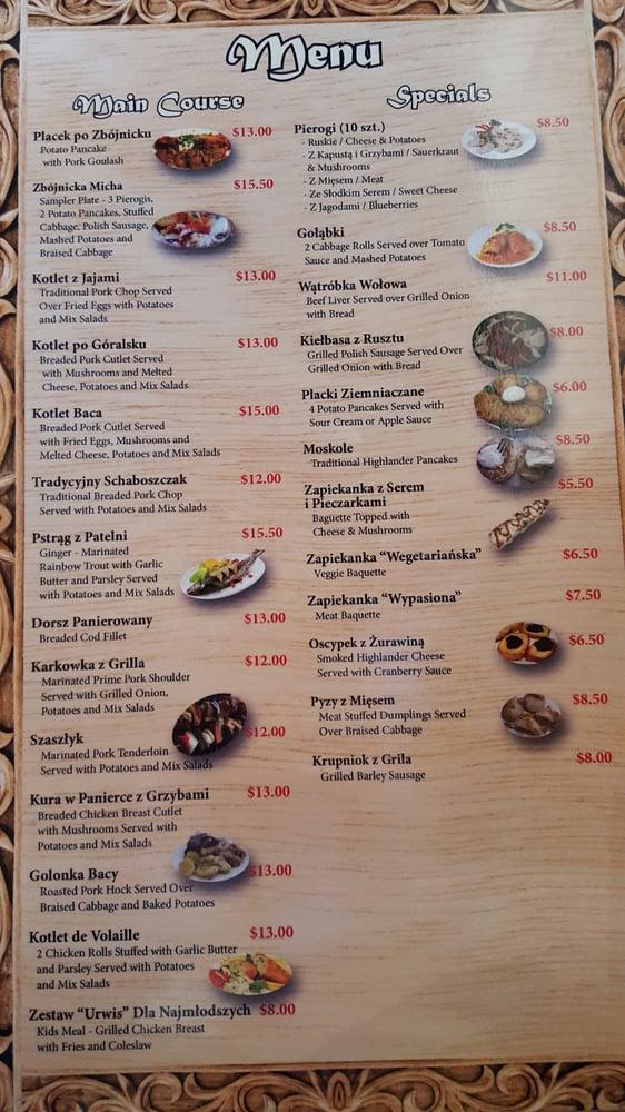 Menu at Bacowka Restaurant, Schaumburg