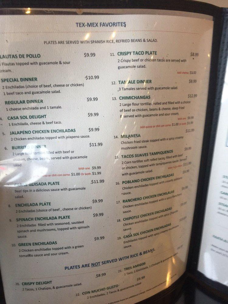 Menu at Casa Sol Mexican Restaurant, San Antonio, San Pedro Ave