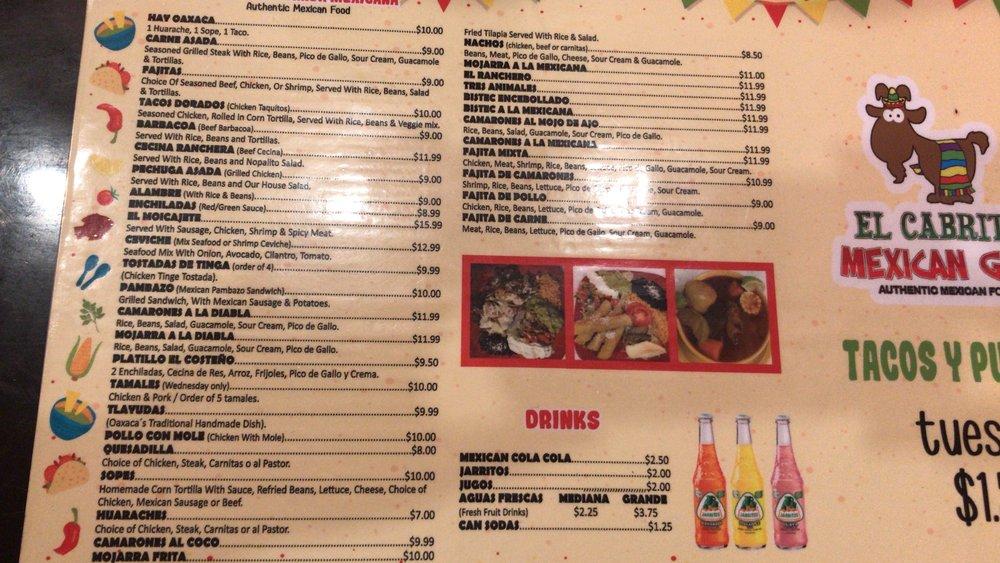 Menu at El Cabrito Mexican Grill restaurant, Pasadena