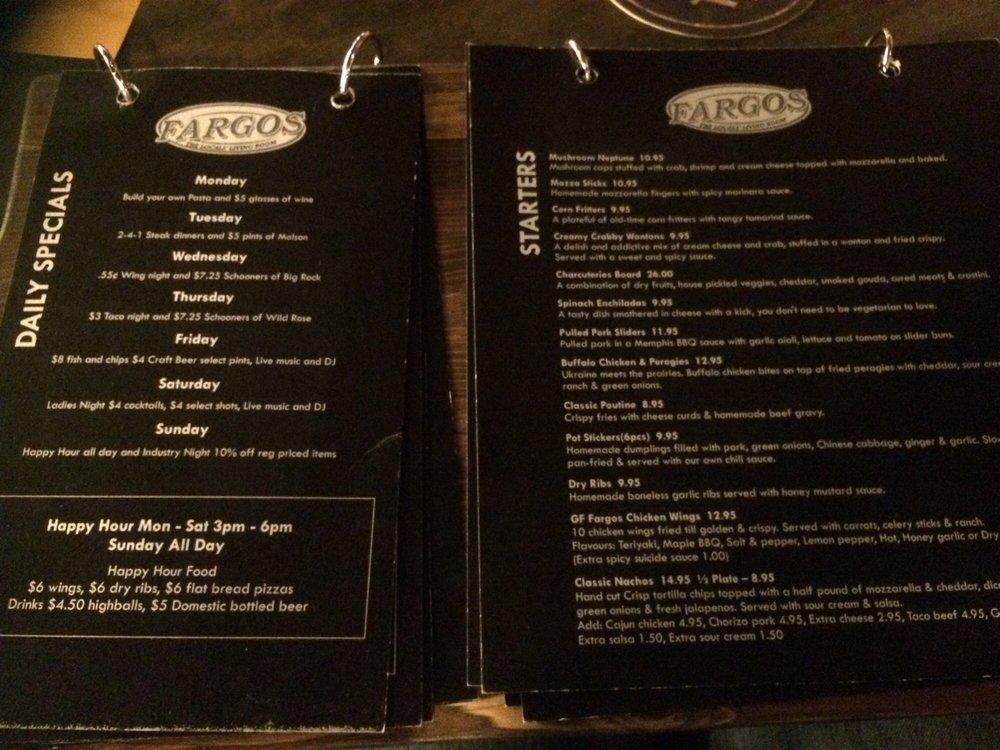 Menu at Fargos Restaurant and Lounge, Edmonton