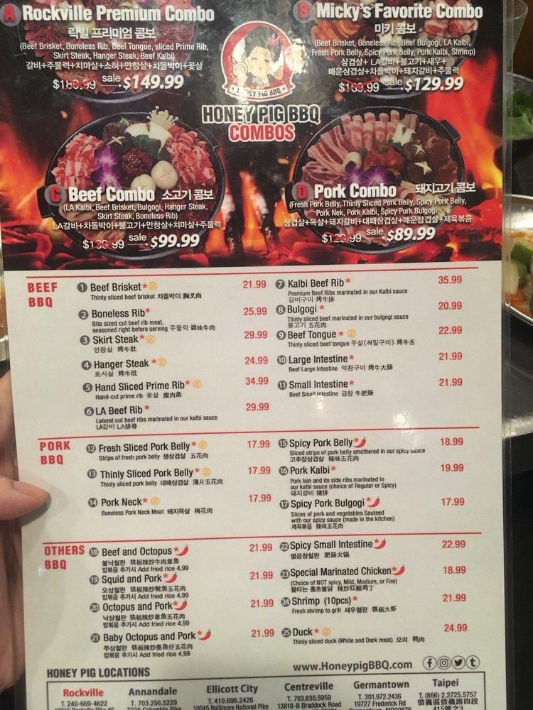 Carta de Honey Pig Korean BBQ, Rockville