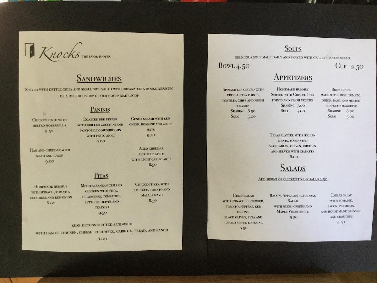 Menu at Knocks Cafe, Sussex