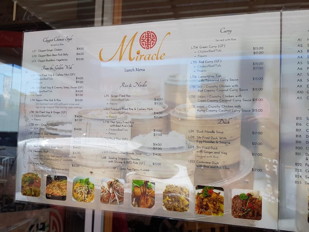 Menu at Miracle Asian Restaurant, Nelson