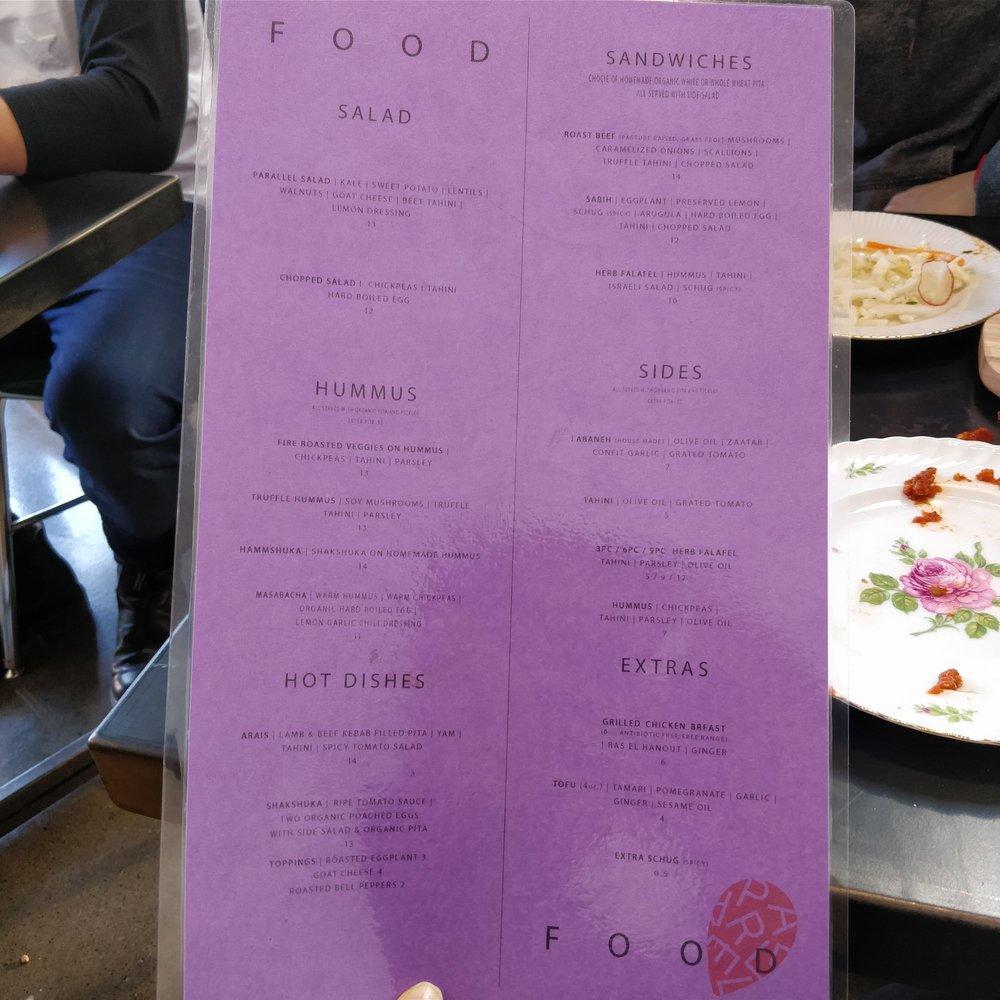 Menu at Parallel restaurant, Toronto