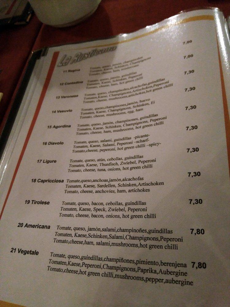 Menu at Pizzeria La Rusticana, Calp
