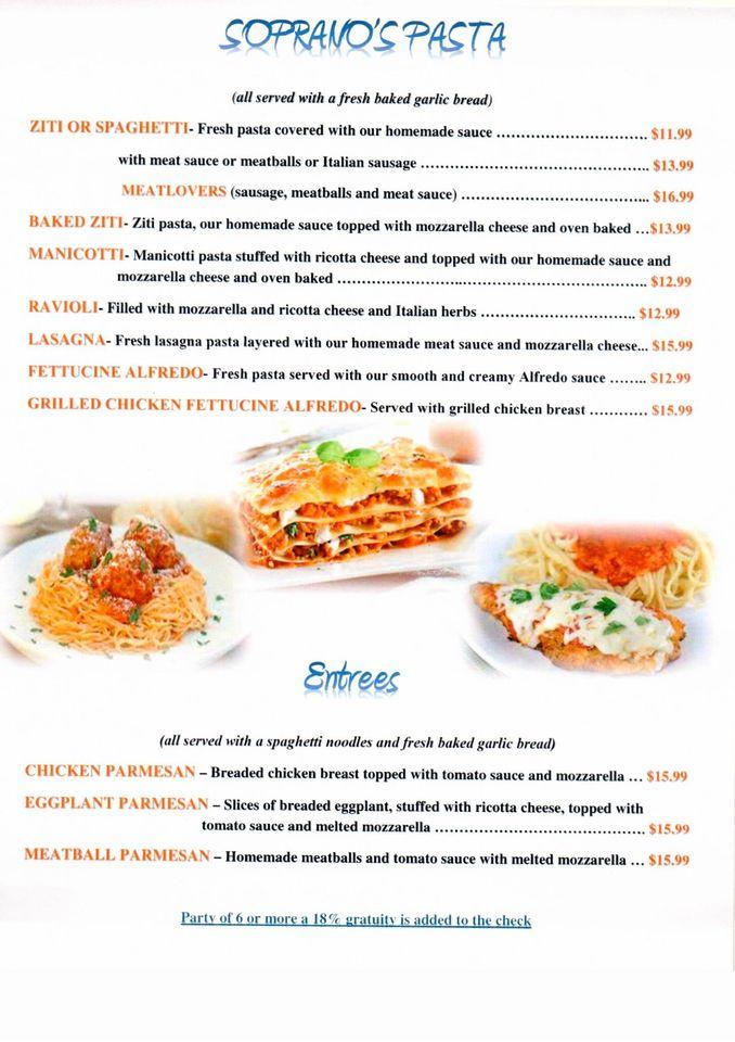Menu at Soprano's Pizza pizzeria, Ocean City