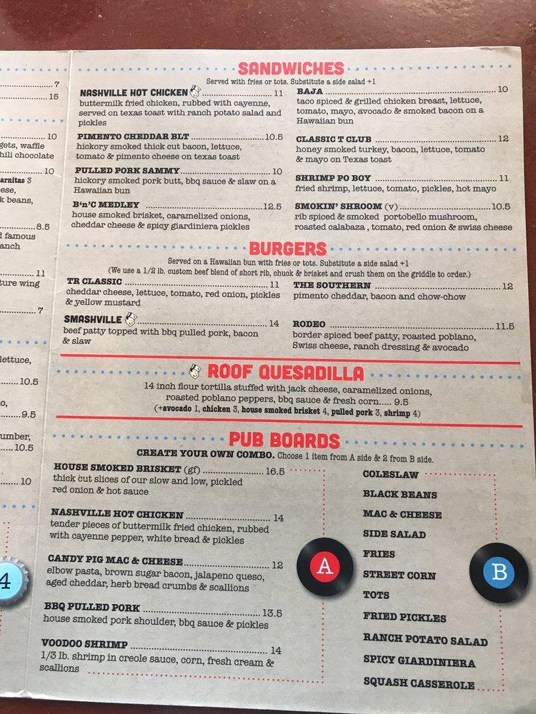 Menu at Tin Roof pub & bar, Orlando