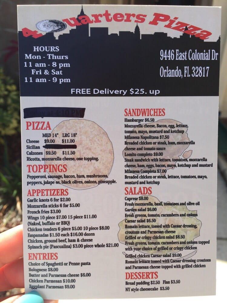 Menu at 4 Quarters Pizza pizzeria, Orlando