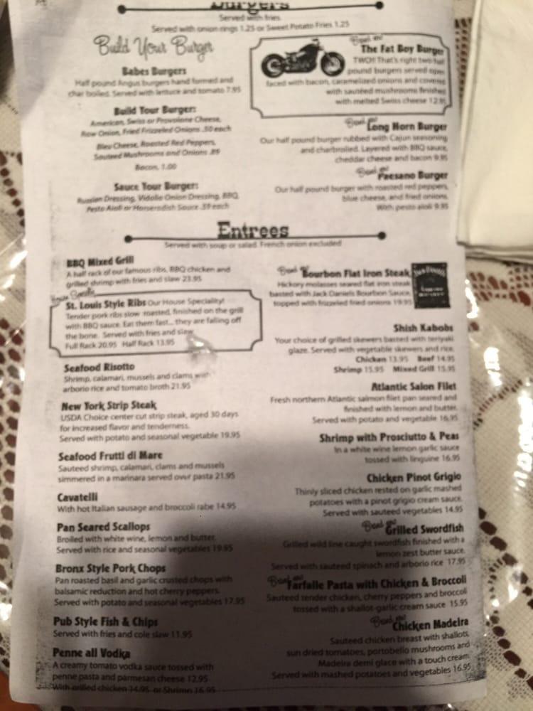 Menu at Babe's BBQ, West Haverstraw