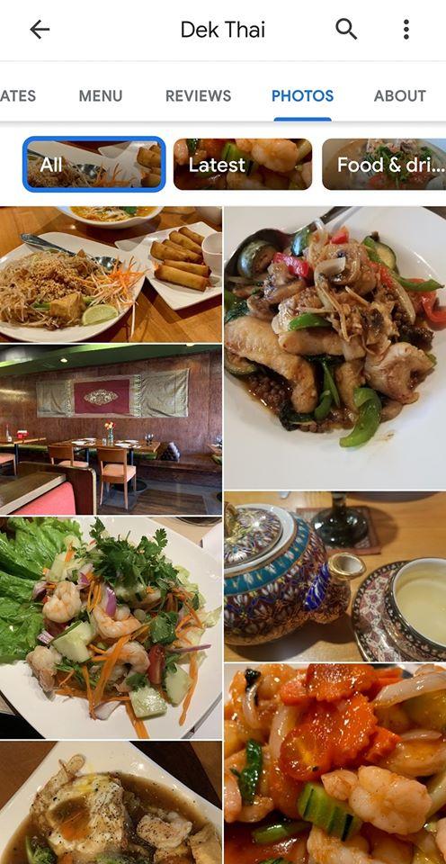 Menu at Dek Thai restaurant, Burien