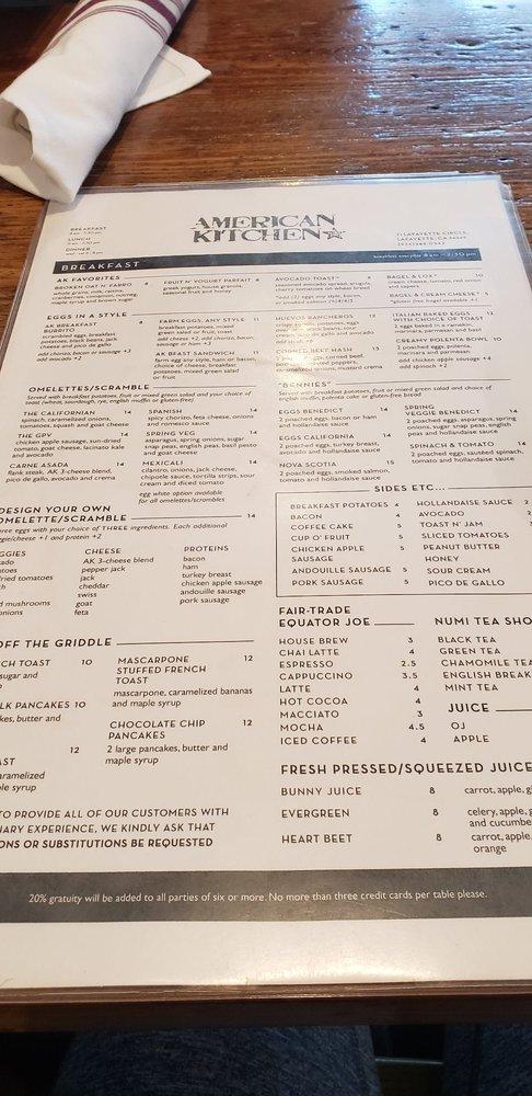 Menu at American Kitchen pub & bar, Lafayette, 71 Lafayette Cir