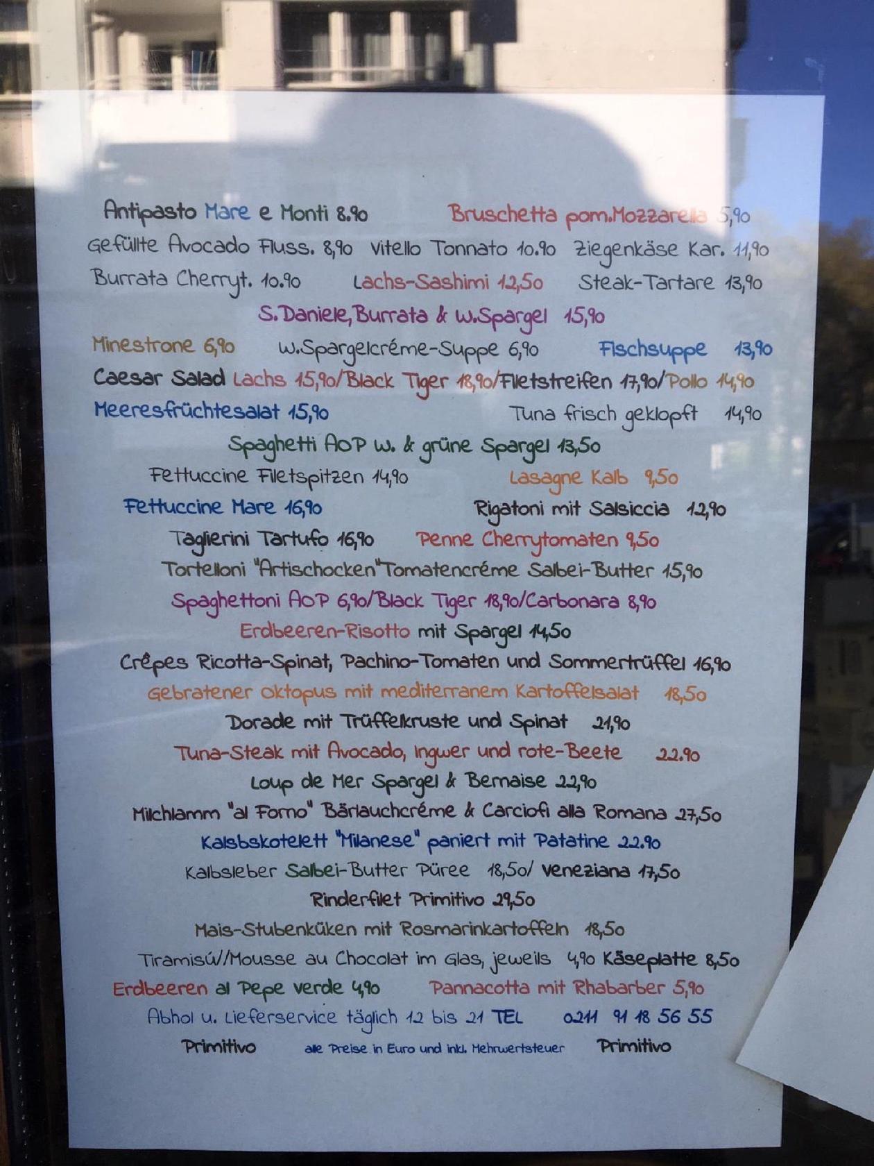 Speisekarte von Primitivo Ristorante Weinbar, Düsseldorf