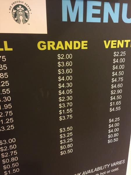 Menu at Starbucks, Patrick Air Force Base
