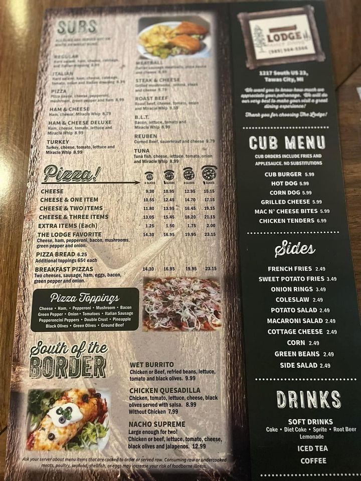 Menu at The Lodge pizzeria, Tawas City, US-23