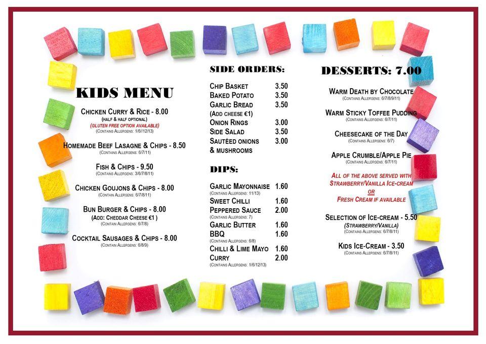 Menu at The Tara Vale pub & bar, Ireland