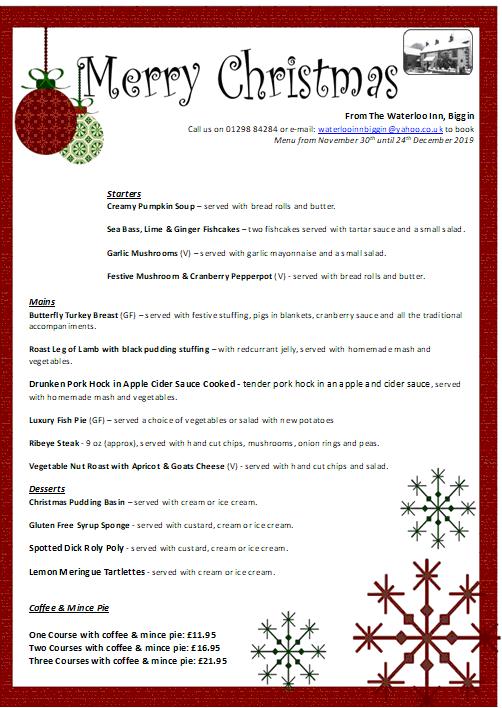 Menu at The Waterloo Inn pub & bar, Hartington Nether Quarter, Main St