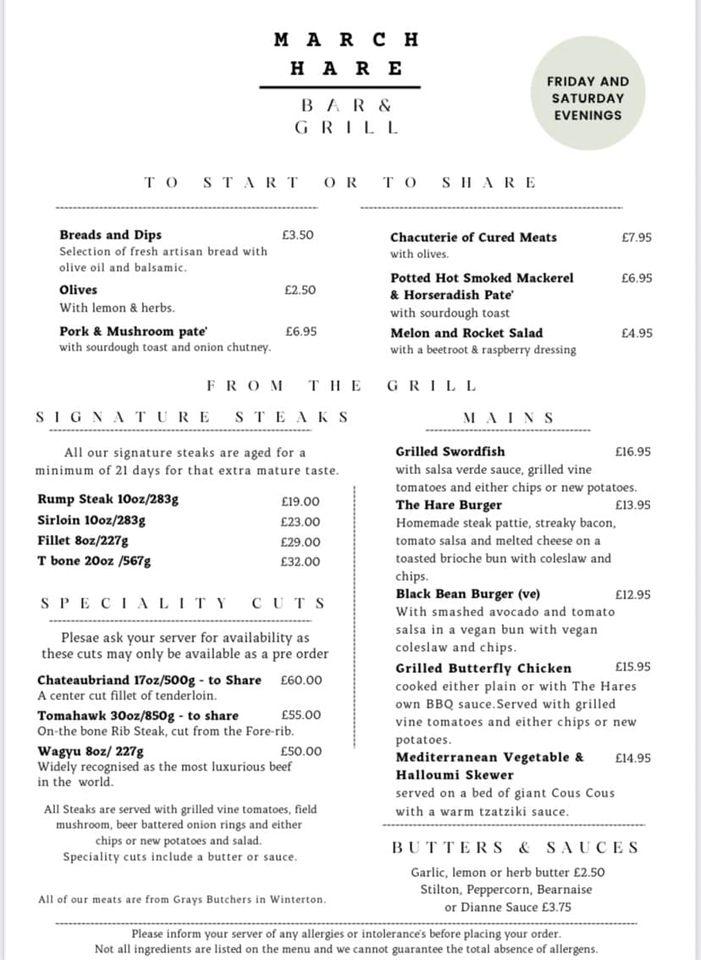 Menu at The March Hare cafe, Market Rasen