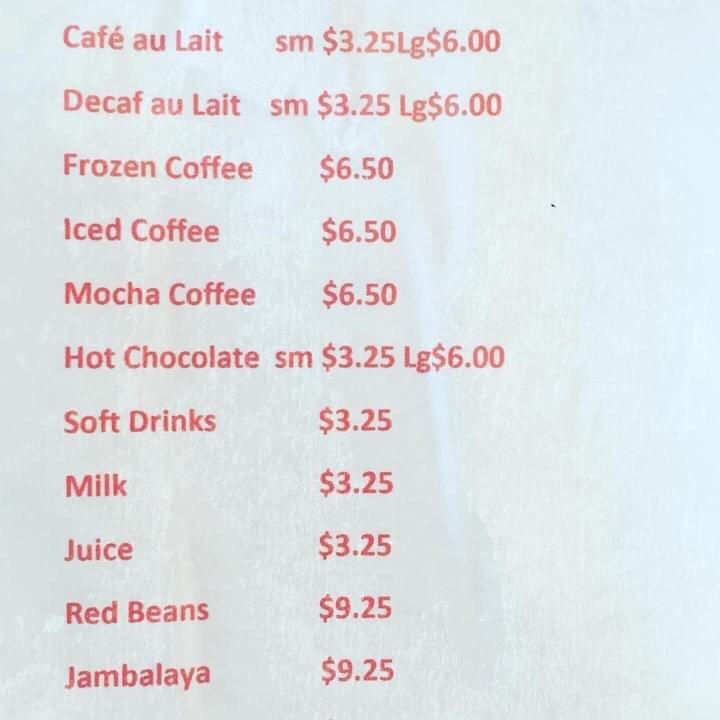 Menu at Morning Call Coffee Stand cafe, New Orleans, Canal Blvd