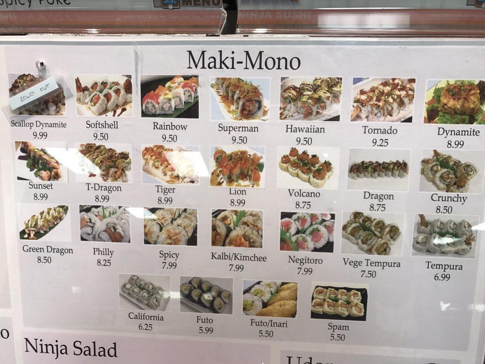 Menu at Ninja Sushi Koʻolau restaurant, Kaneohe, 47-388 Hui Iwa St # 17