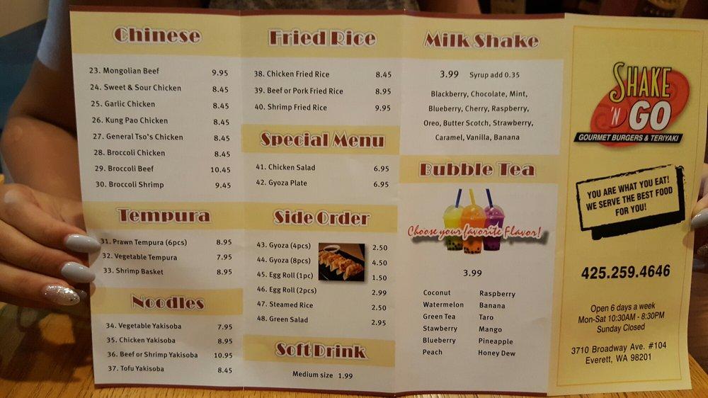 Menu at Shake 'n Go restaurant, Everett