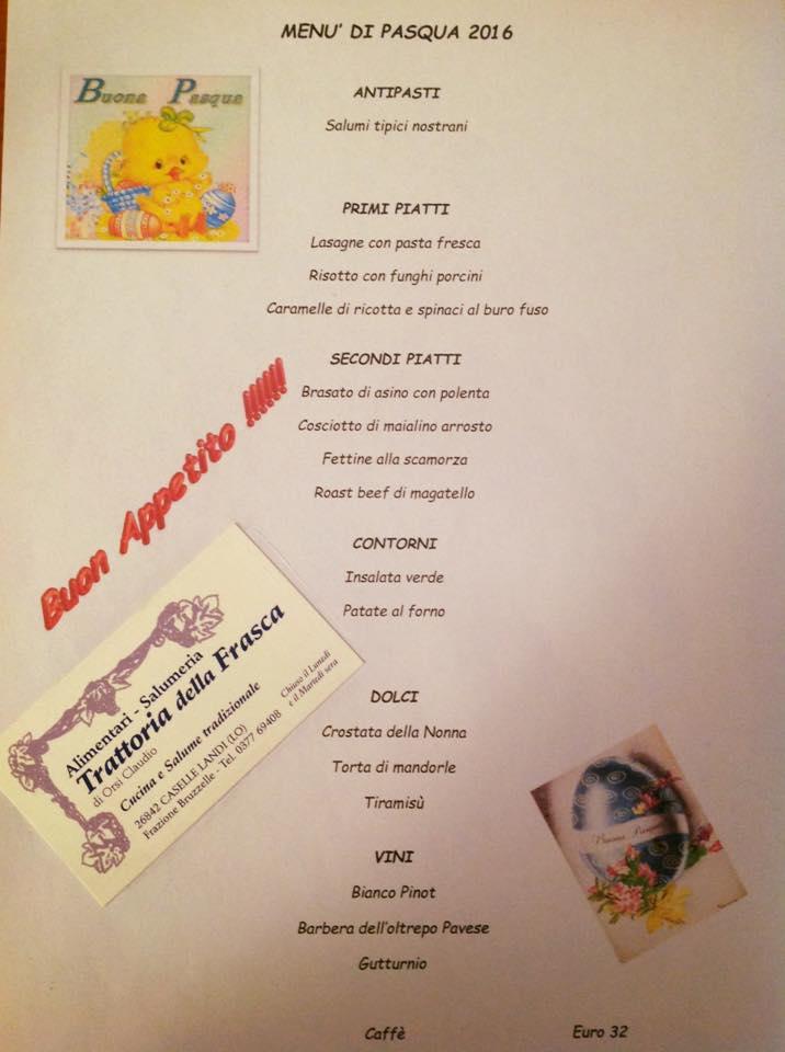 Menu at Trattoria della Frasca restaurant, Caselle Landi