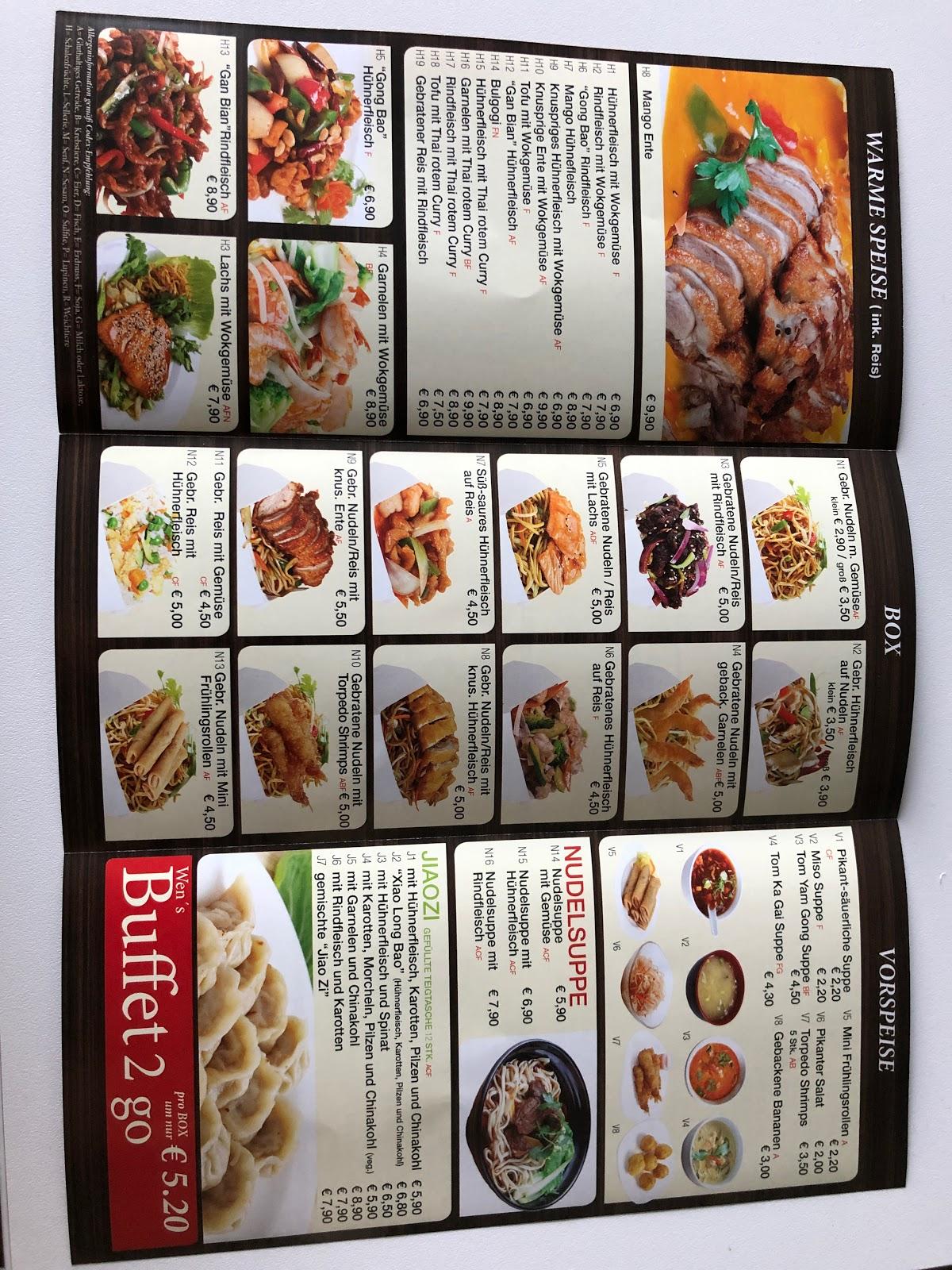 Menu at Wen's Nudeln restaurant, Vienna