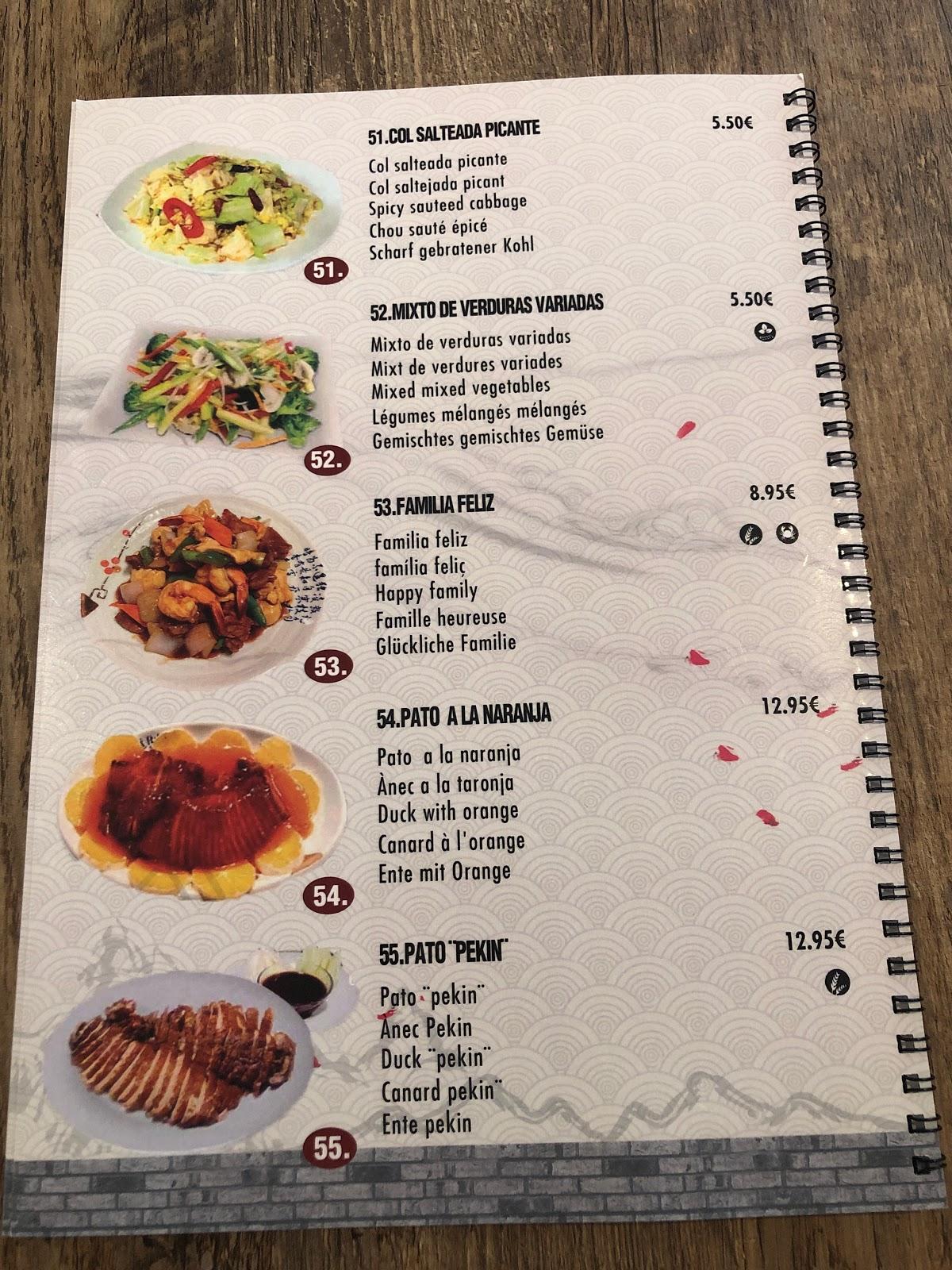 Carta del restaurante Chu, Palamós